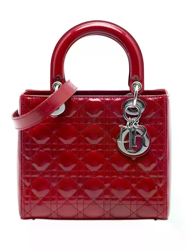 Dior 2018 Medium Patent Cannage Lady Satchel - Red