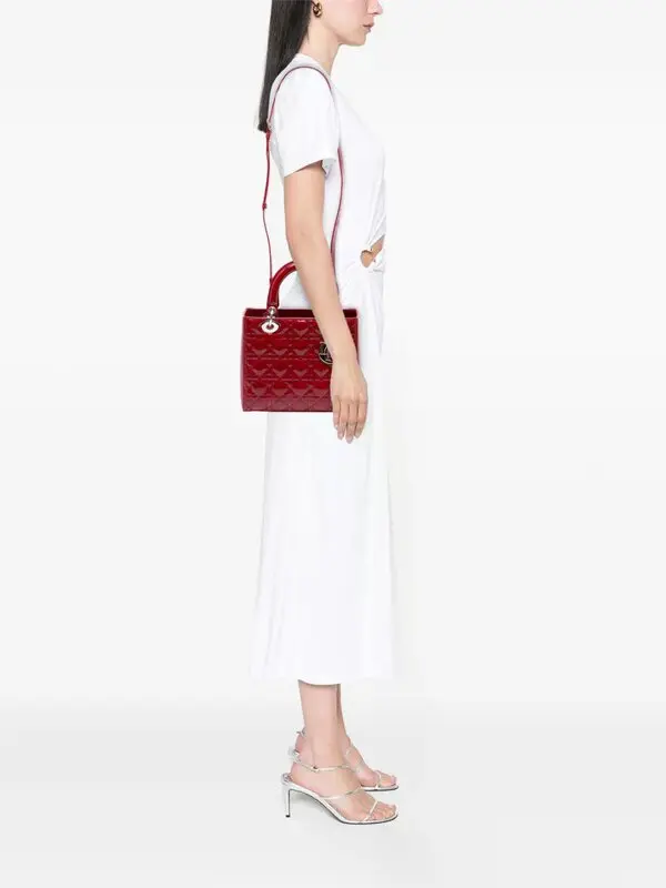 Dior 2018 Medium Patent Cannage Lady Satchel - Red