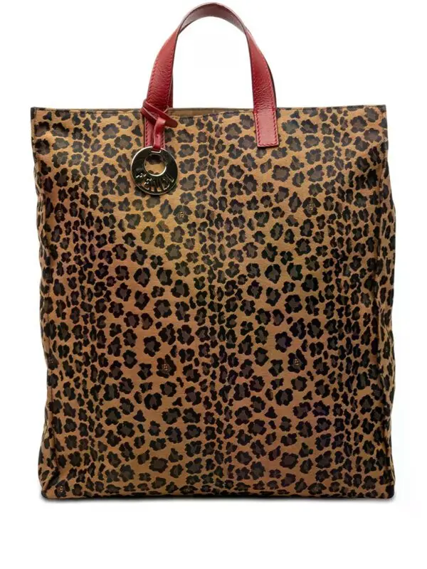 Fendi Leopard Printed Canvas Shopping Tote Bag - Brown