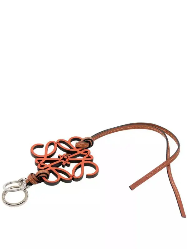 Loewe Leather Anagram Ring And Bag Charm Key Chain - Orange