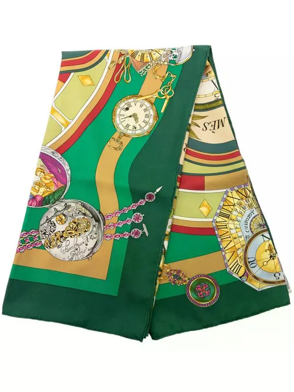 Hermès 2000-2026 Parmi Les Fleurs Je Compte Les Heures Silk Scarf 90 Scarves - Green
