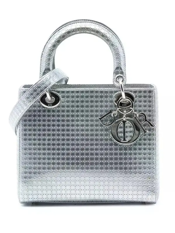 Dior 2016 Medium Metallic Patent Microcannage Lady Satchel - Silver