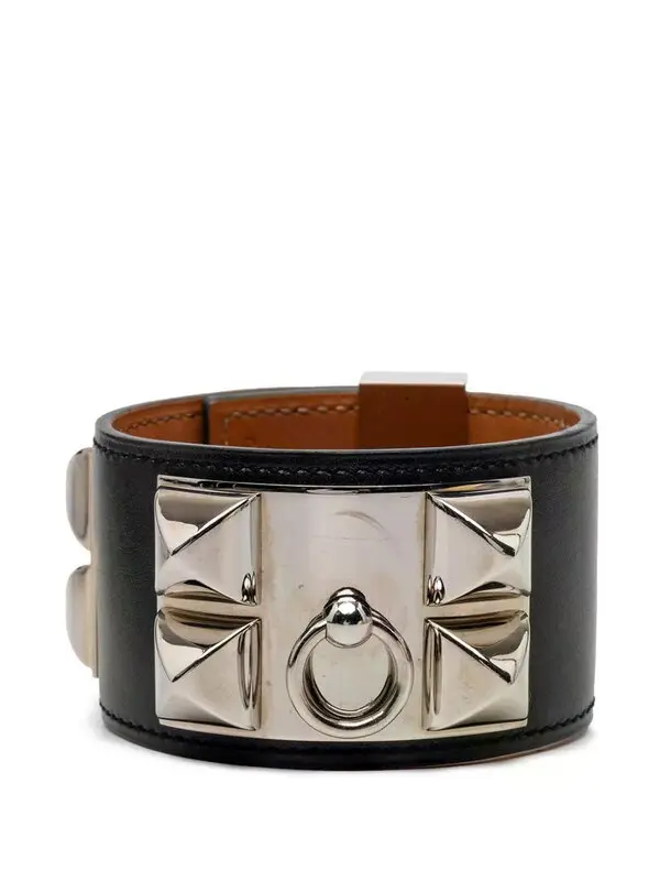 Hermès 2014 Swift Leather And Palladium Plated Collier De Chien Bracelet S Costume Bracelet - Black