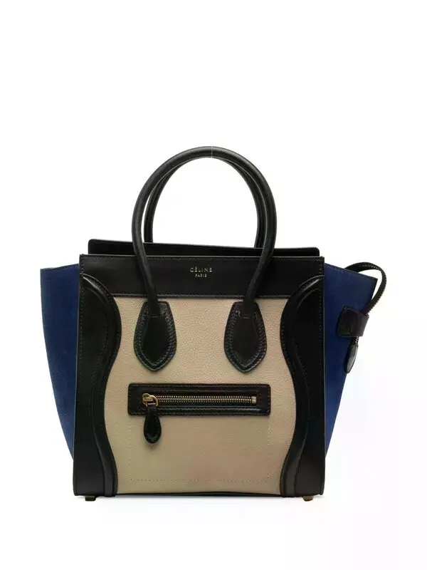 Celine 2013 Micro Tricolor Calfskin And Suede Luggage Tote Bag - Blue