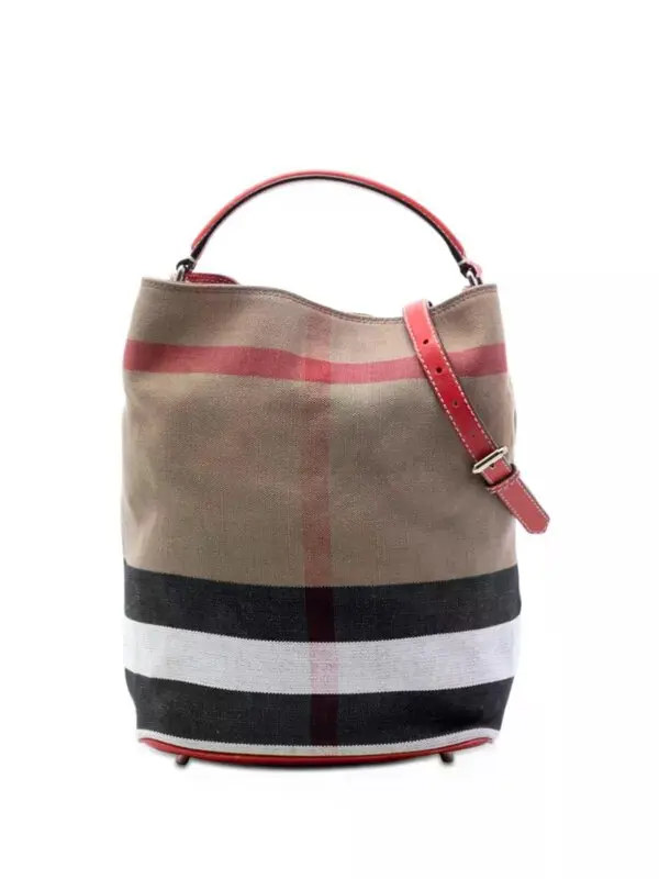 Burberry Medium Mega Check Ashby Bucket Bag - Brown
