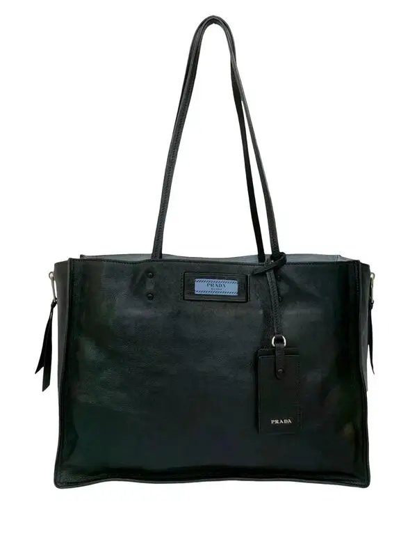 Prada Glace Calf Etiquette Tote Bag - Black