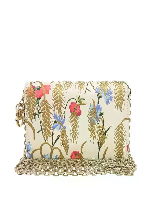 Dior Hibiscus Card Holder With Chain - White