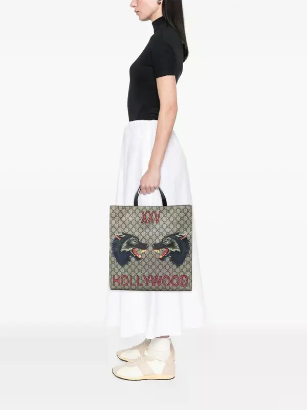 Gucci Gg Supreme Wolf Print Tote Bag - Neutrals