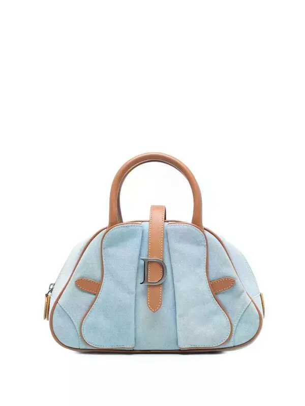 Dior 2001 Mini Denim Double Saddle Bowler Bag - Blue