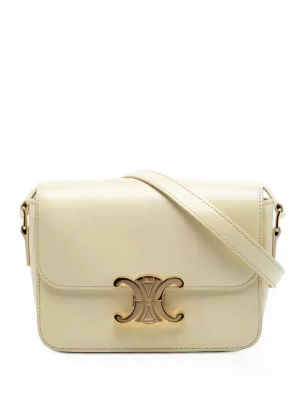Celine 2023 Classique Shiny Calfskin Triomphe Crossbody Bag - Neutrals