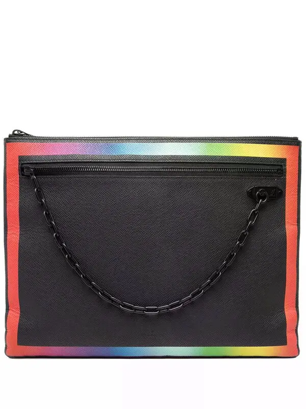LOUIS VUITTON 2019 Taiga Rainbow Pochette A4 Clutch - Black