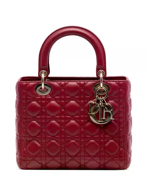 Dior 2018 Medium Lambskin Cannage Lady Satchel - Red