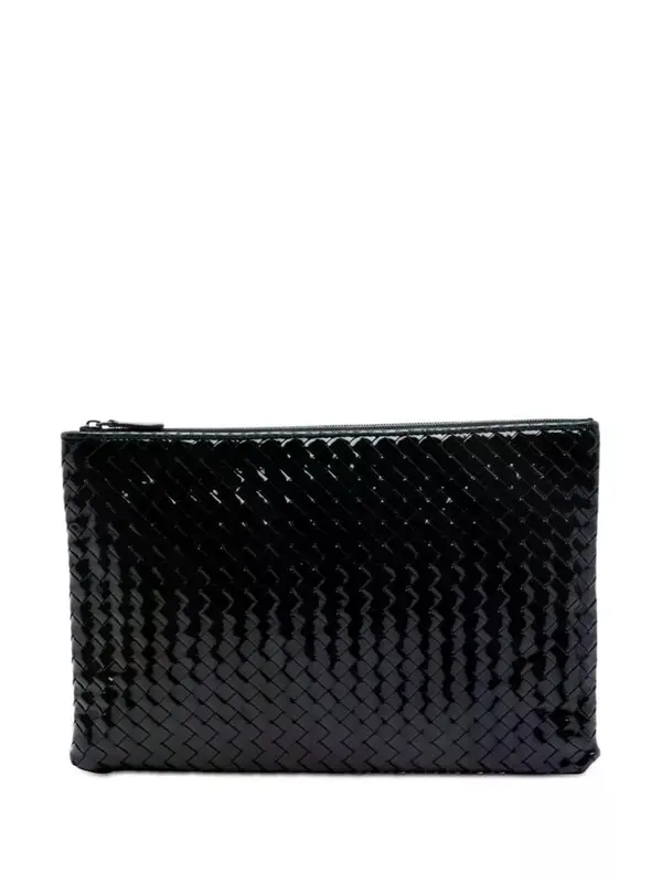 Bottega Veneta Patent Intrecciato Clutch Bag - Black