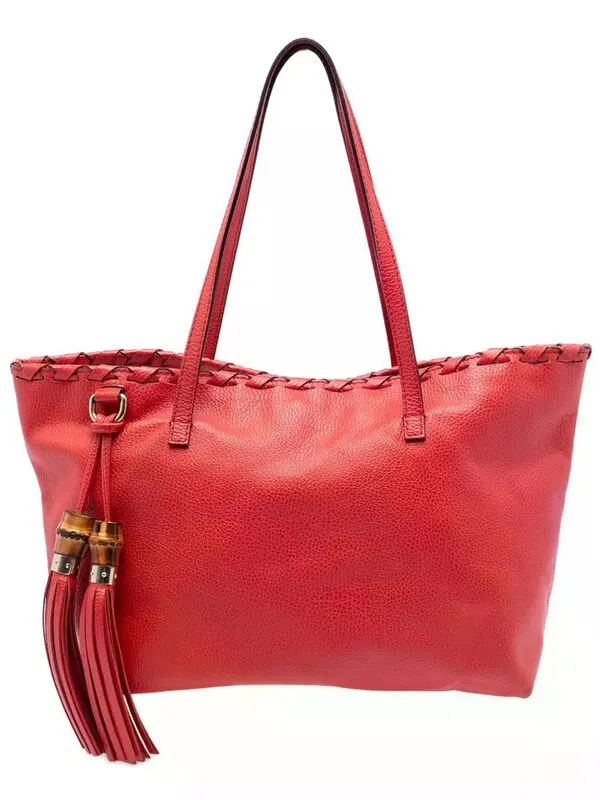 Gucci Leather Bamboo Tassel Tote Bag - Red