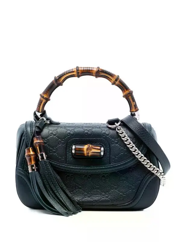 Gucci Medium Sissima Bamboo Top Handle Satchel - Blue