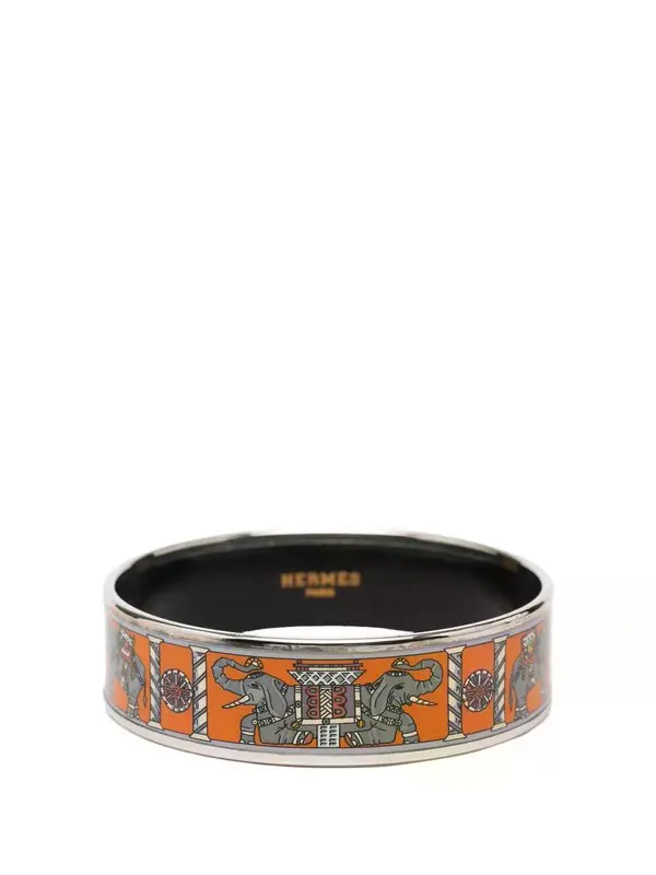 Hermès 20th Century Wide Torana Elephants Enamel Bangle 65 Costume Bracelet - Orange
