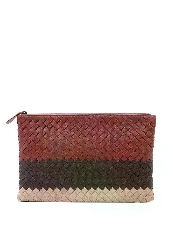 Bottega Veneta Tricolor Nappa Intrecciato Clutch Bag - Red