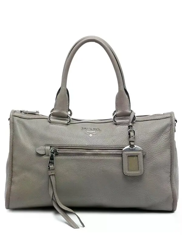 Prada Vitello Daino Zip Top Satchel - Grey