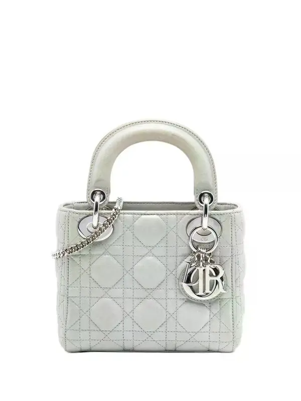 Dior 2016 Mini Iridescent Lambskin Cannage Lady Satchel - Silver