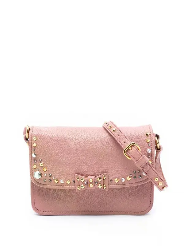 Miu Miu 2010-2026 Studded Goatskin Madras Crystal Crossbody Bag - Pink