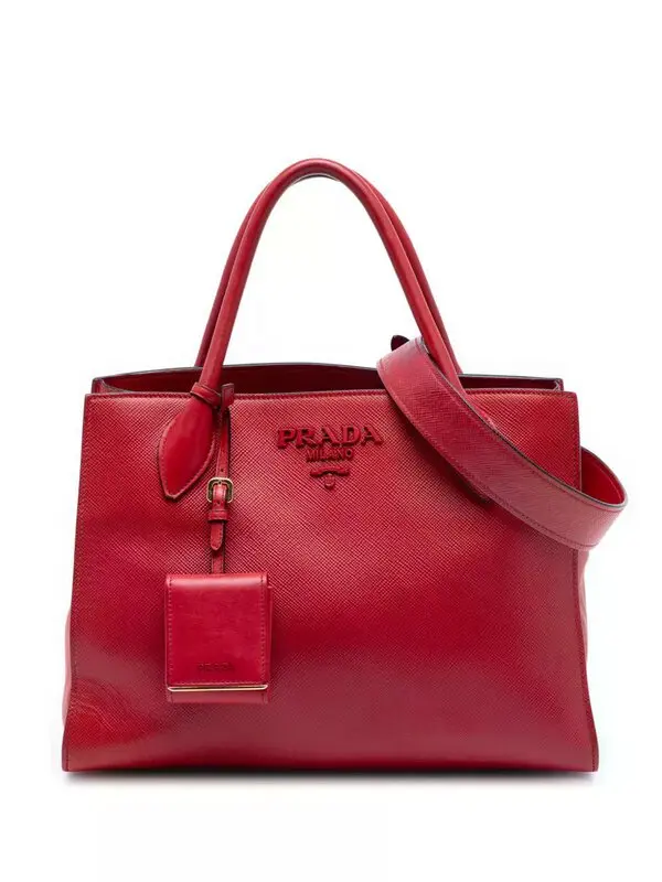 Prada Medium Saffiano Cuir Monochrome Top Handle Satchel - Red
