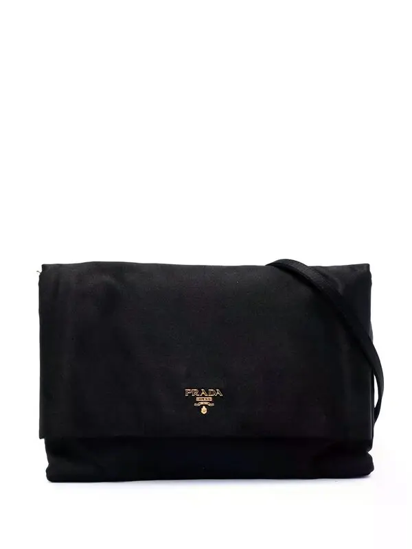 Prada Satin Raso Flap Crossbody Bag - Black