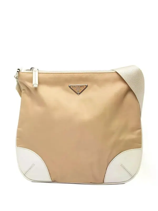 Prada 2013-2025 Leather Trimmed Tessuto Zip Top Crossbody Bag - White