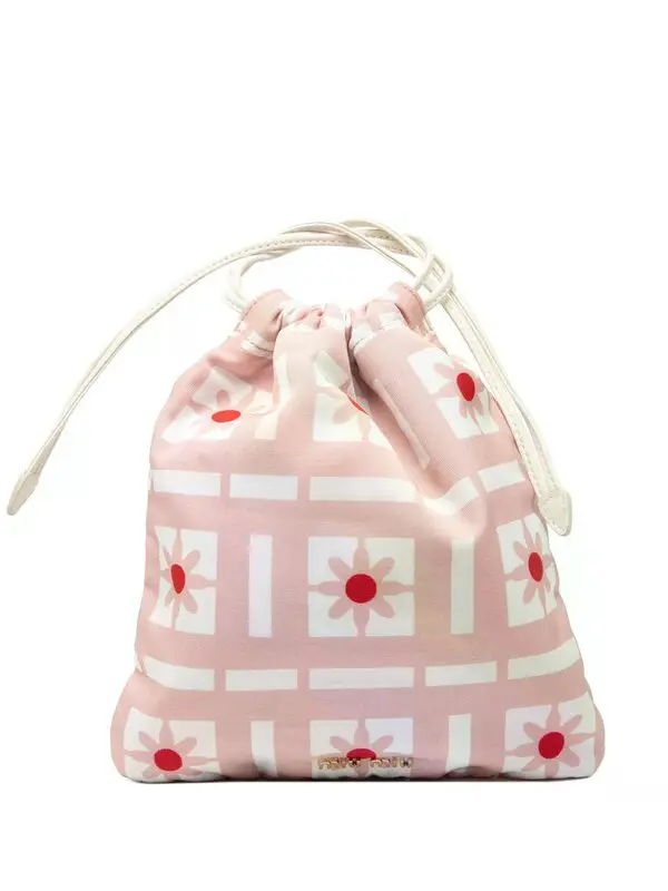 Miu Miu 2010-2026 Printed Nylon Flower Drawstring Pouch - Pink