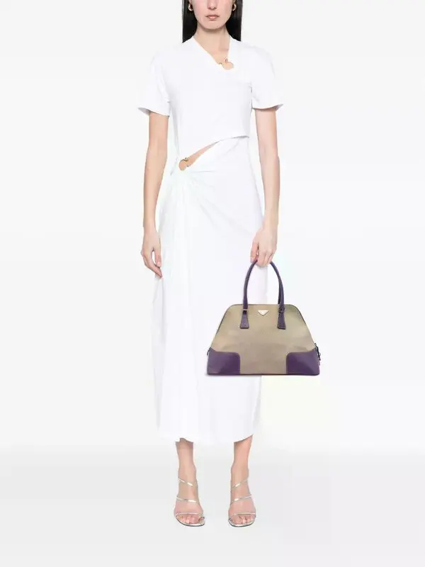 Prada Cinghiale Trimmed Canapa Dome Handbag