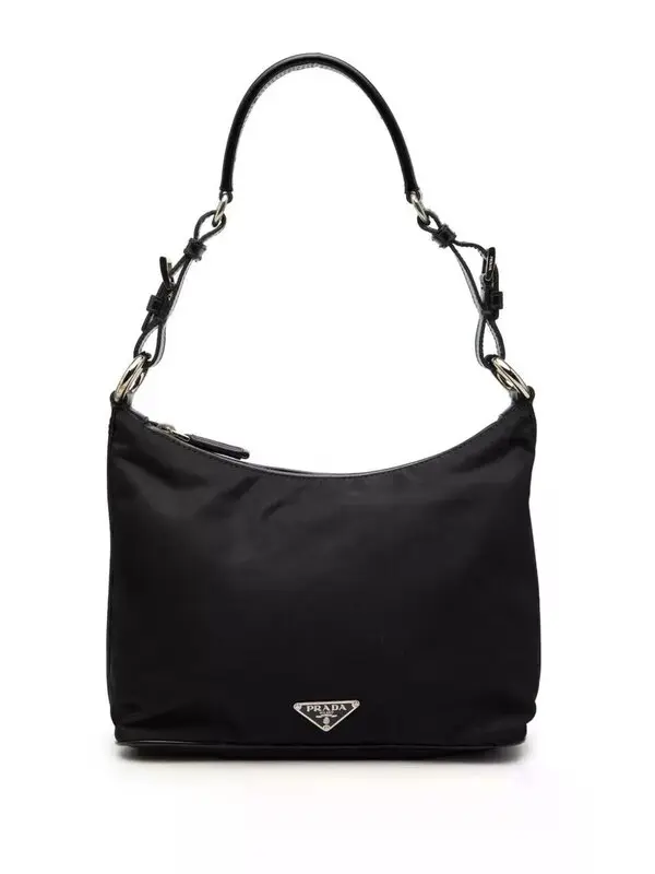 Prada 2013-2026 Vitello Trimmed Tessuto Shoulder Bag - Black