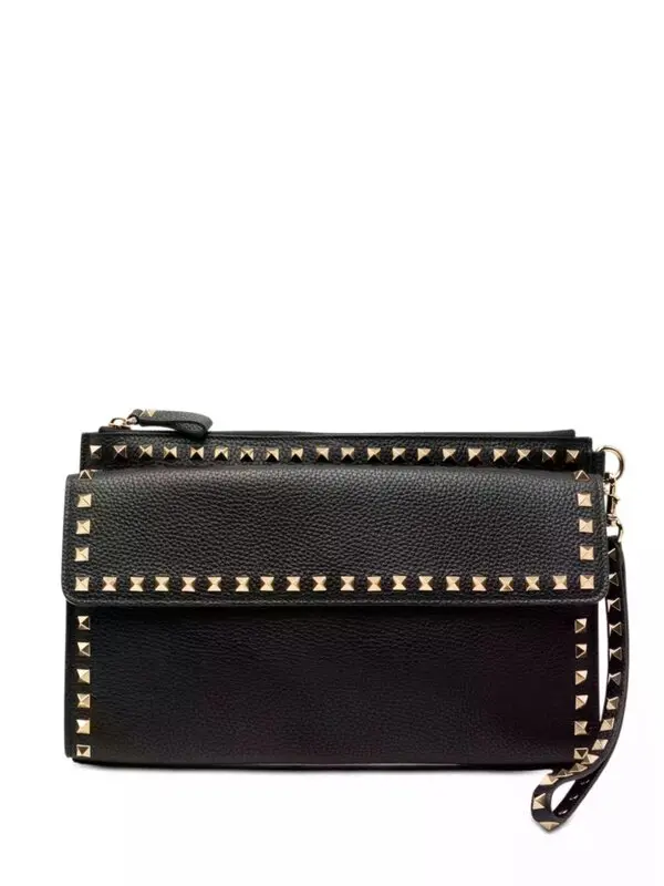 Valentino Garavani Grained Calfskin Rockstud Wristlet Clutch Bag - Black
