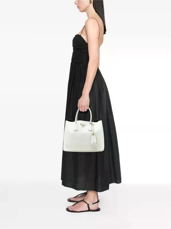 Prada Saffiano Cuir Double Satchel - White