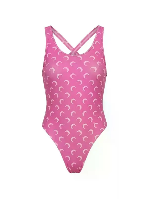 MARINE SERRE Moon Print One-piece Swimsuit - Pink