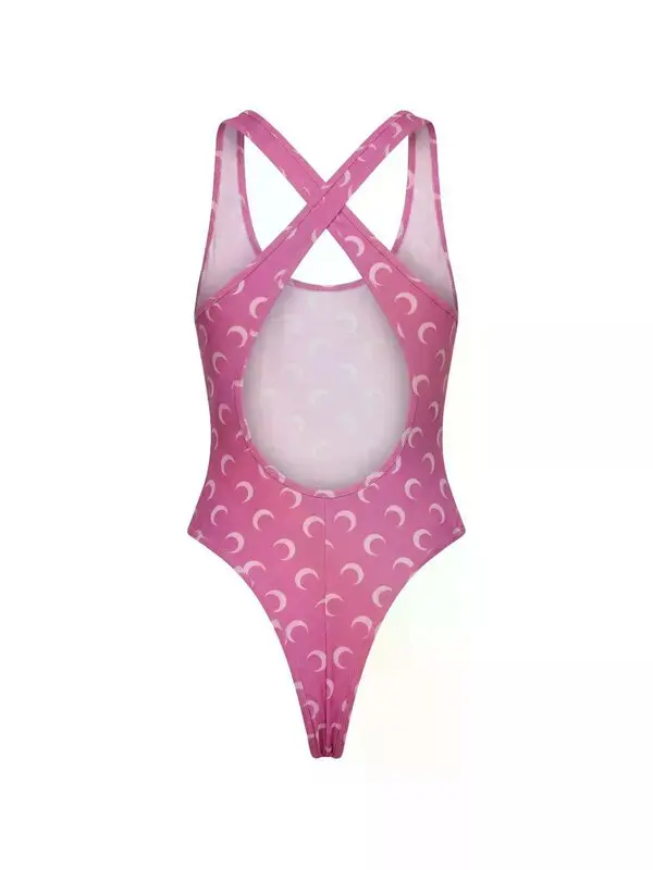 MARINE SERRE All-over Moon Print One-piece Swimsuit - Pink