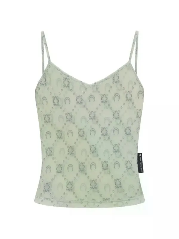 MARINE SERRE Moonogram Mesh Straps Top - Green