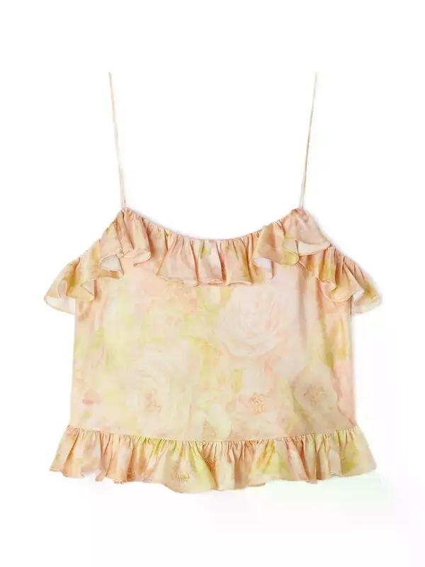 Sandro Floral Print Ruffled Top - Pink