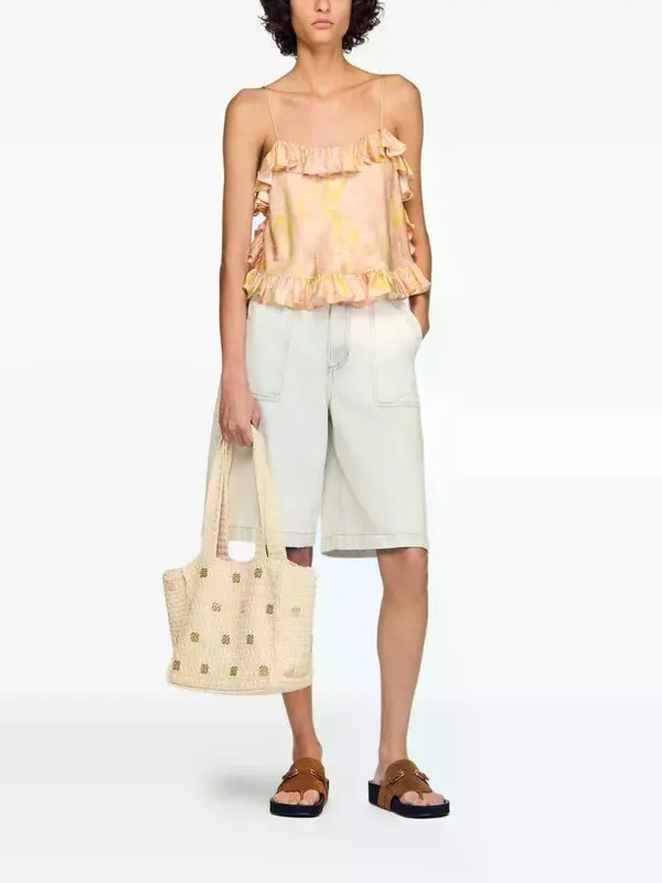 Sandro Ruffled Floral Print Cropped Top - Pink