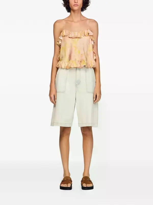 Sandro Ruffled Floral Print Cropped Top - Pink