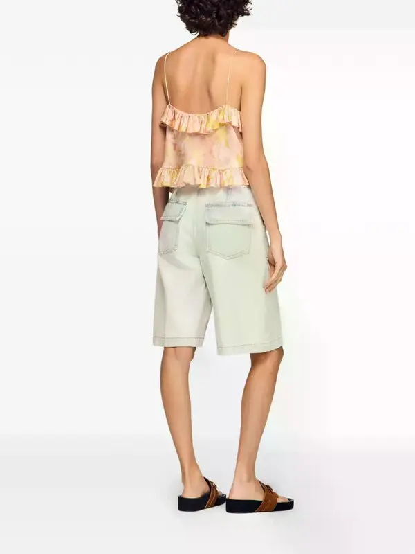 Sandro Ruffled Floral Print Cropped Top - Pink