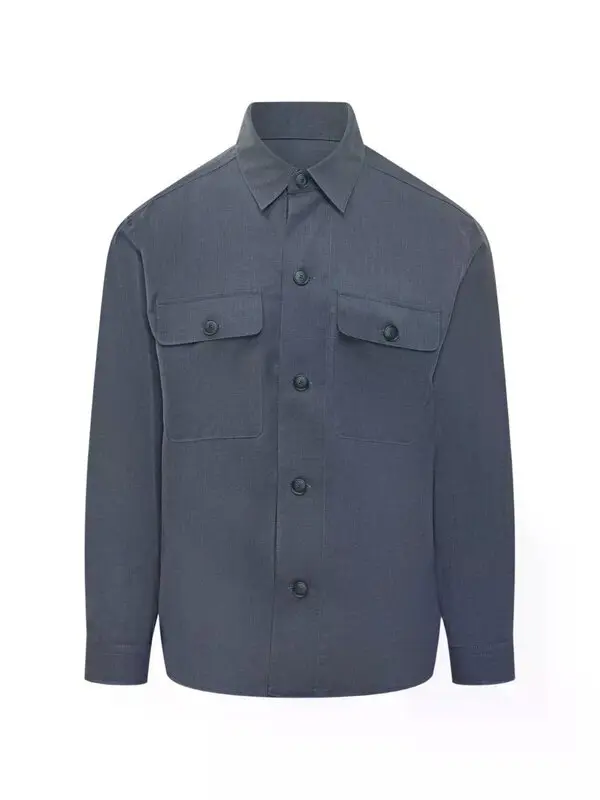 BOSS Button-up Chest-pocket Overshirt - Blue