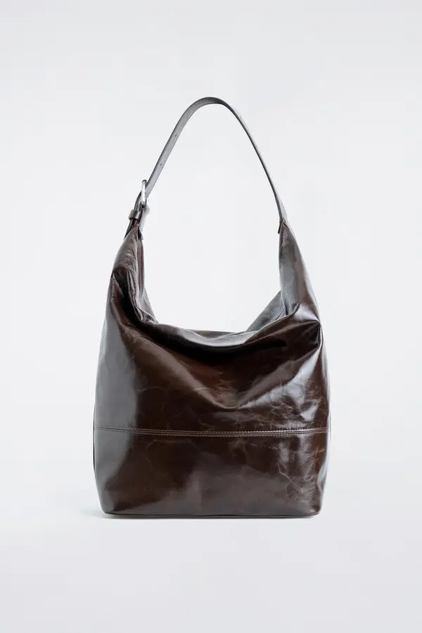 Cos Leather Buckled Bucket Bag - Brown