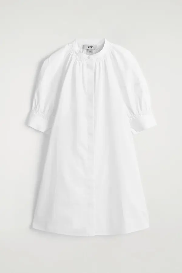 Cos Smocked Puff-sleeve Shirt Dress In Cotton