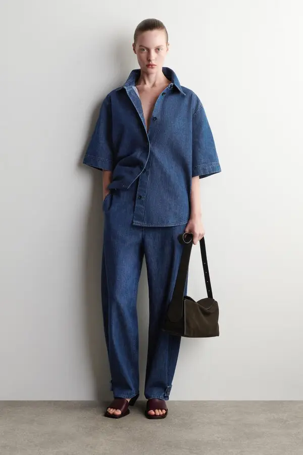 Cos Denim Tulip Pants With Adjustable Hem Tabs - Blue