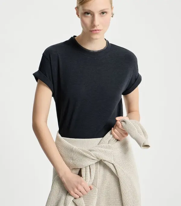 Brunello Cucinelli Embellished Stretch-cotton T-shirt