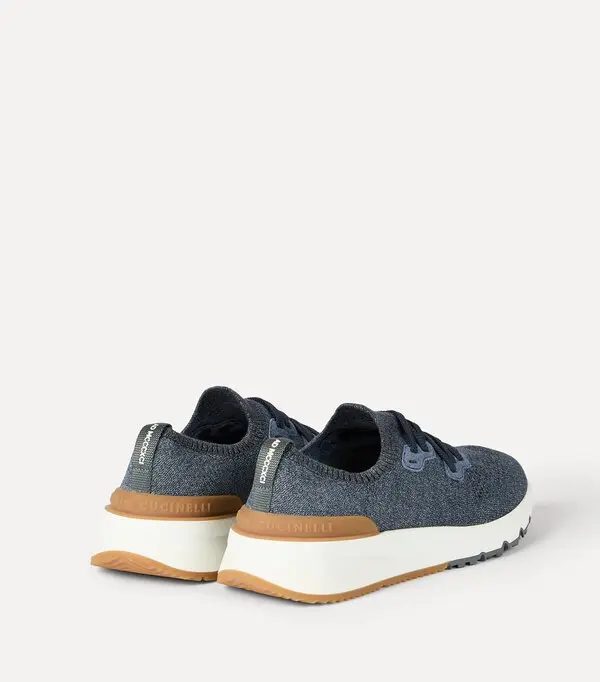 Brunello Cucinelli Cotton-blend Chiné-knit Lace-up Sneakers - Blue