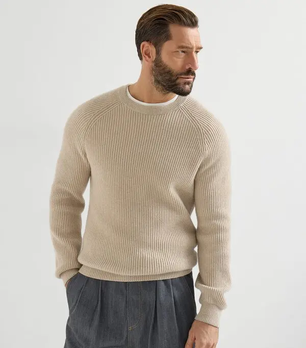 Brunello Cucinelli Cashmere Ribbed Sweater - Beige