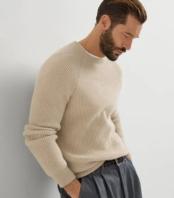 Brunello Cucinelli Cashmere Ribbed Sweater - Beige