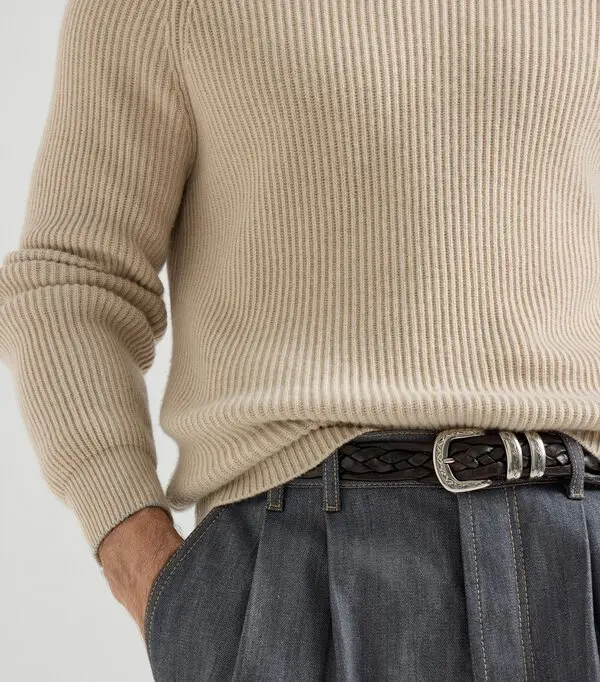 Brunello Cucinelli Cashmere Ribbed Sweater - Beige
