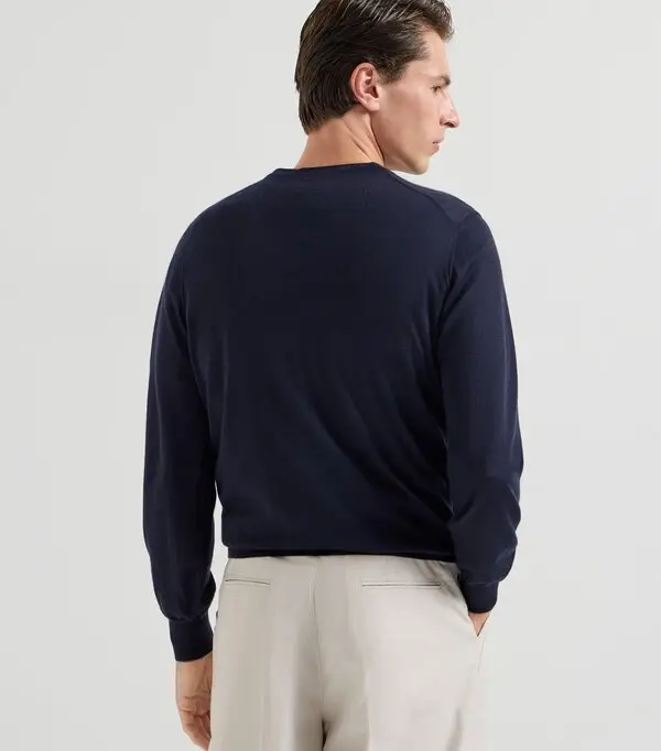 Brunello Cucinelli Cashmere-silk V-neck Sweater - Blue