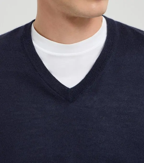 Brunello Cucinelli Cashmere-silk V-neck Sweater - Blue